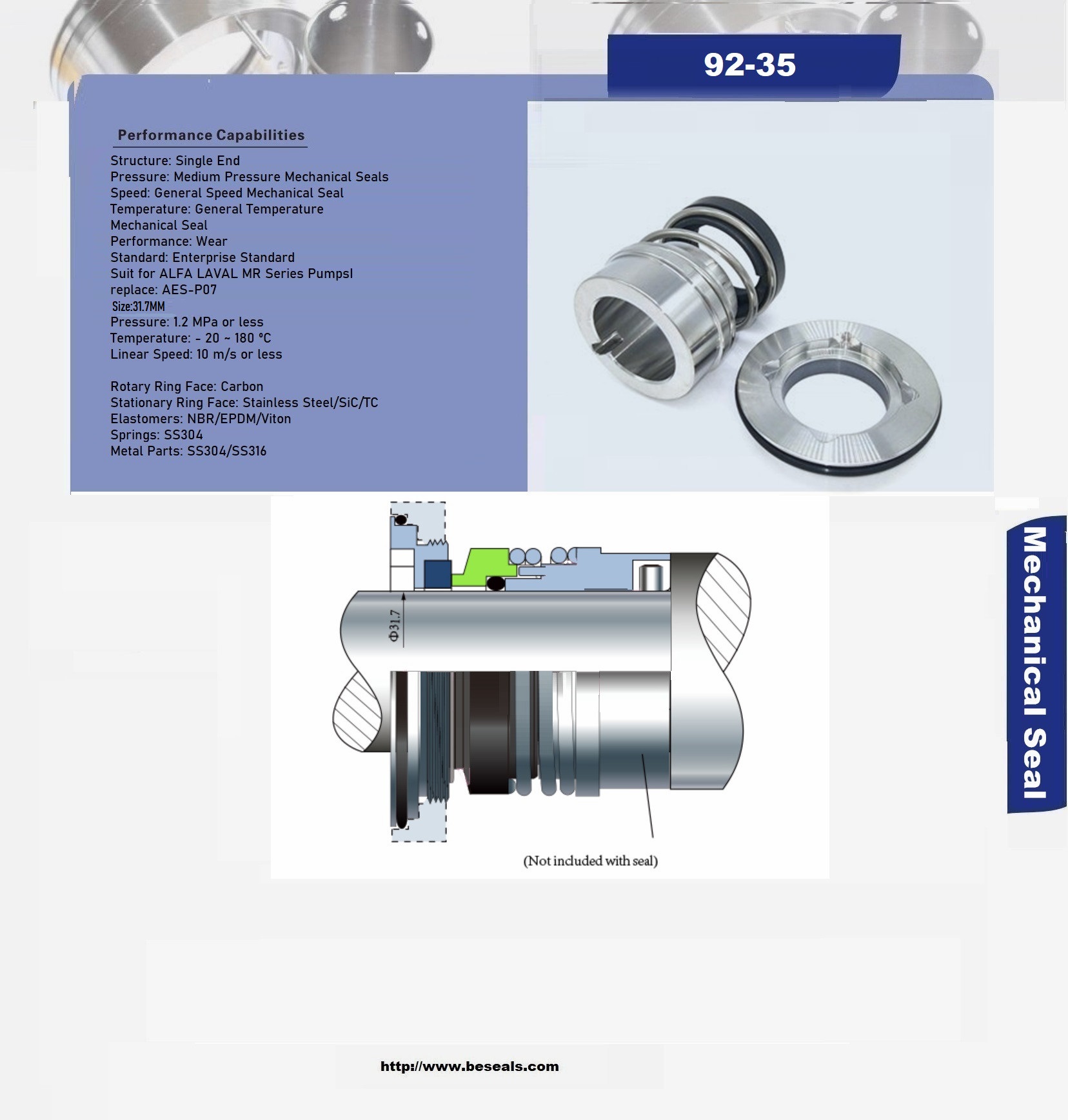 Mechanical Seal 92-35 Alfa-Laval Pump Seals For ALFA LAVAL LKH Seies Pump