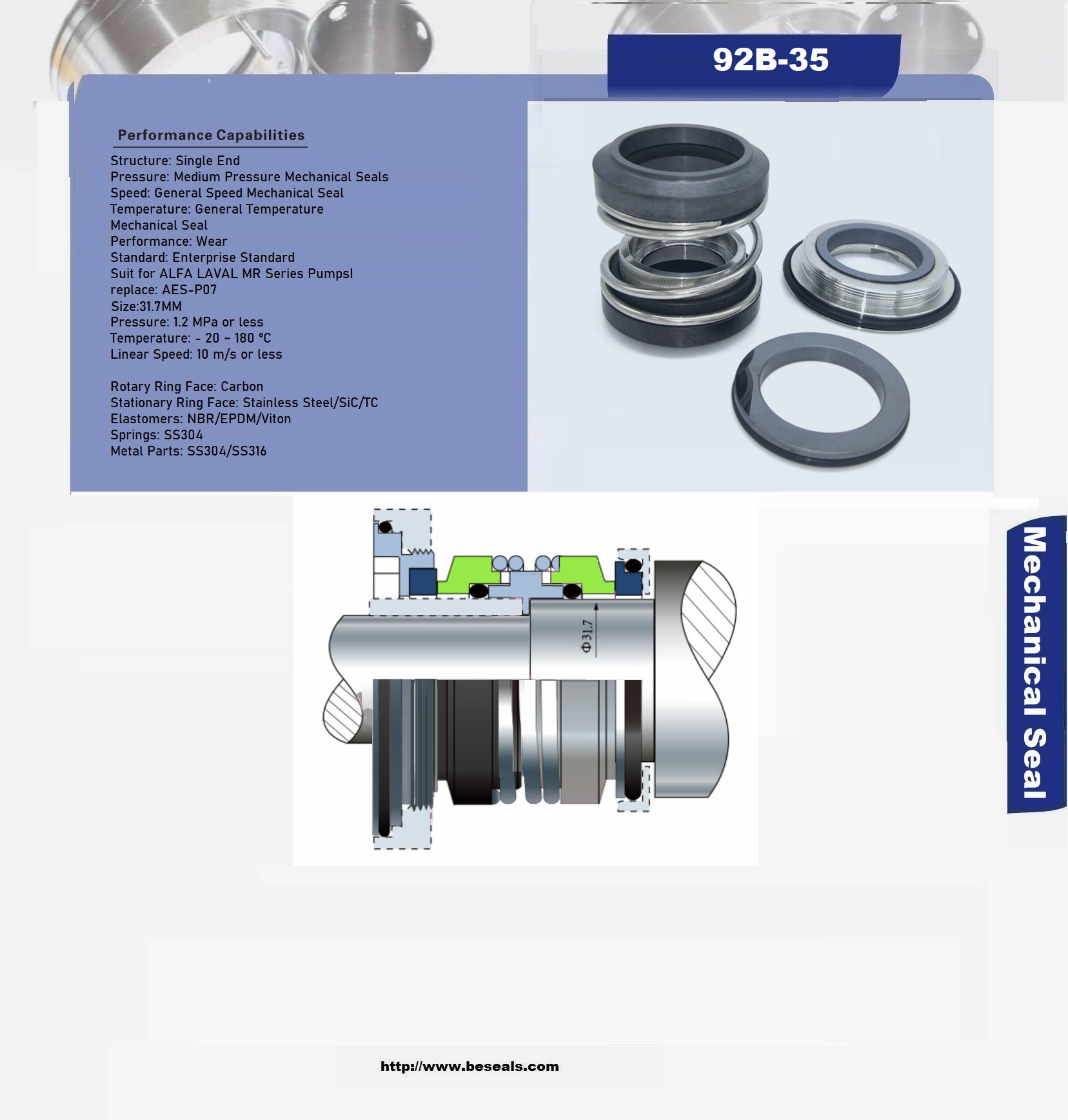 Mechanical Seal 92-35 Alfa-Laval Pump Seals For ALFA LAVAL LKH Seies ...