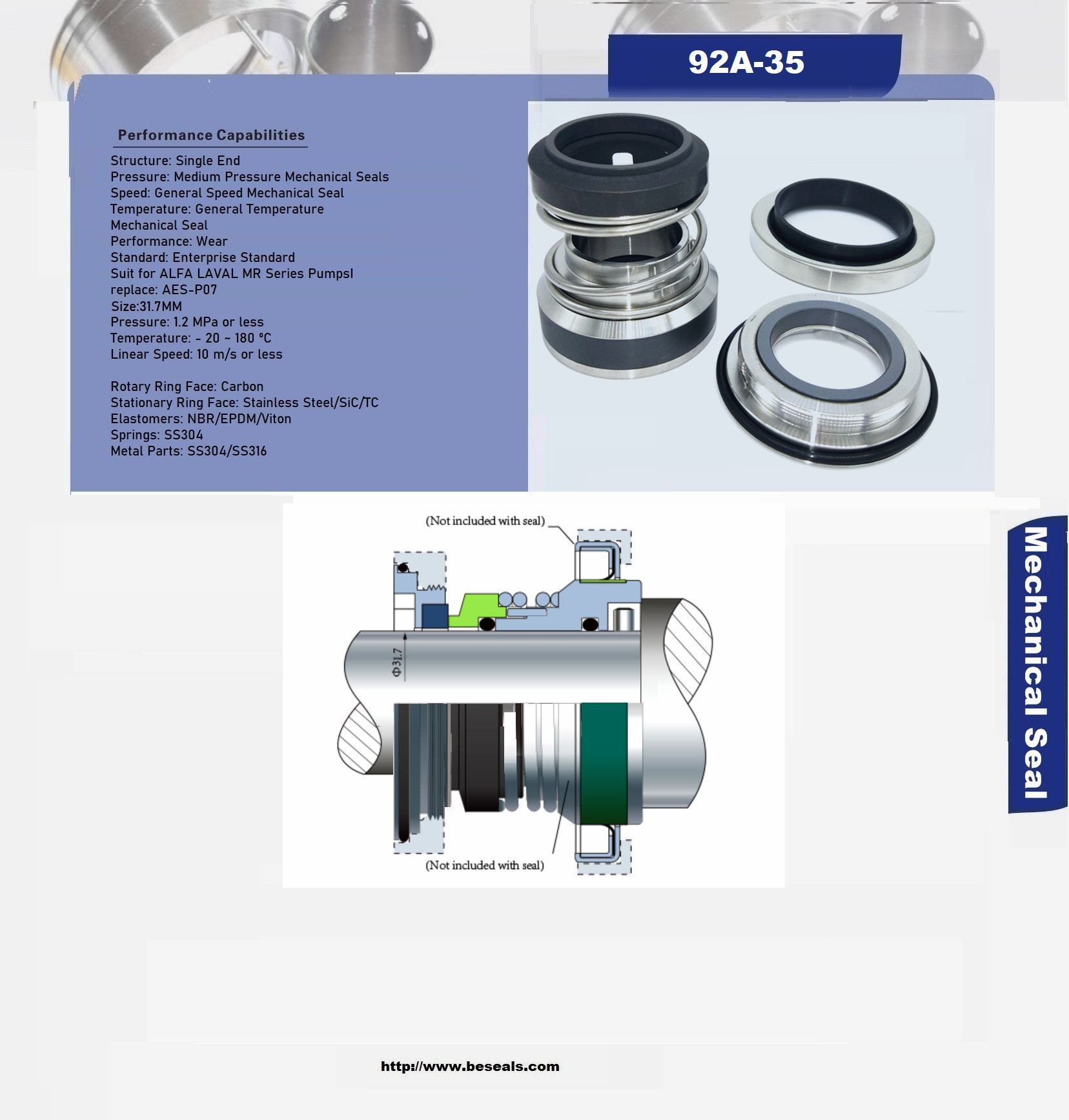 Mechanical Seal 92A-35 Alfa-Laval Pump Seals For ALFA LAVAL LKH Seies ...